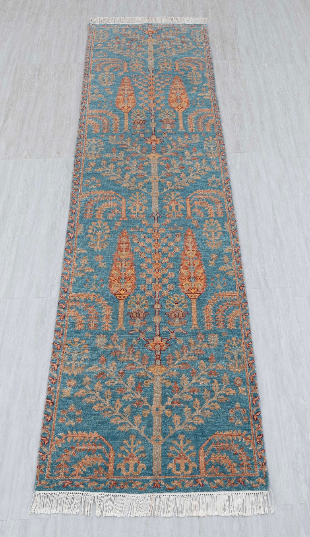 2.6x10 Ft. Runner Blue Tree of Life High Quality Hand Knotted Tribal ...