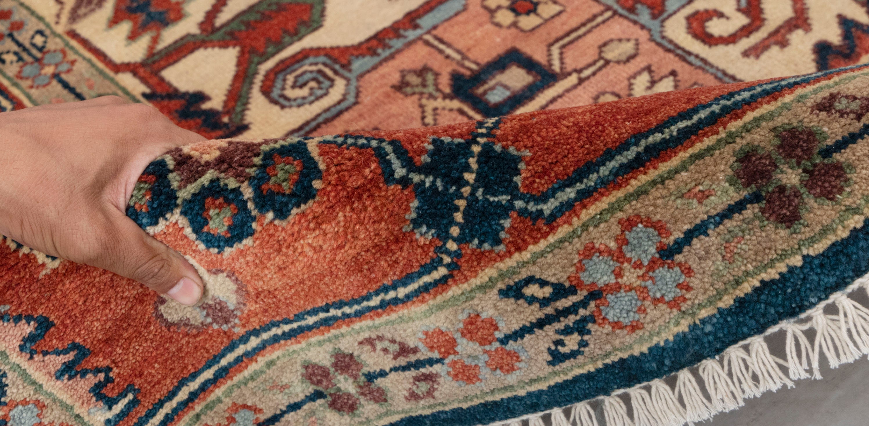 9x9 Navy Blue Rust Red Classic Serapi Heriz Rug High Quality Hand ...