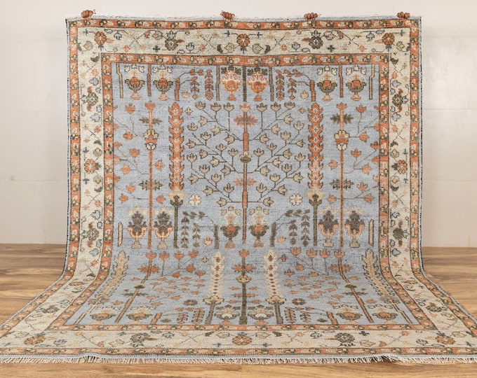 Blue Cream Tree of Life Soft Wool Hand Knotted Rug- CUSTOMIZE in Any ...