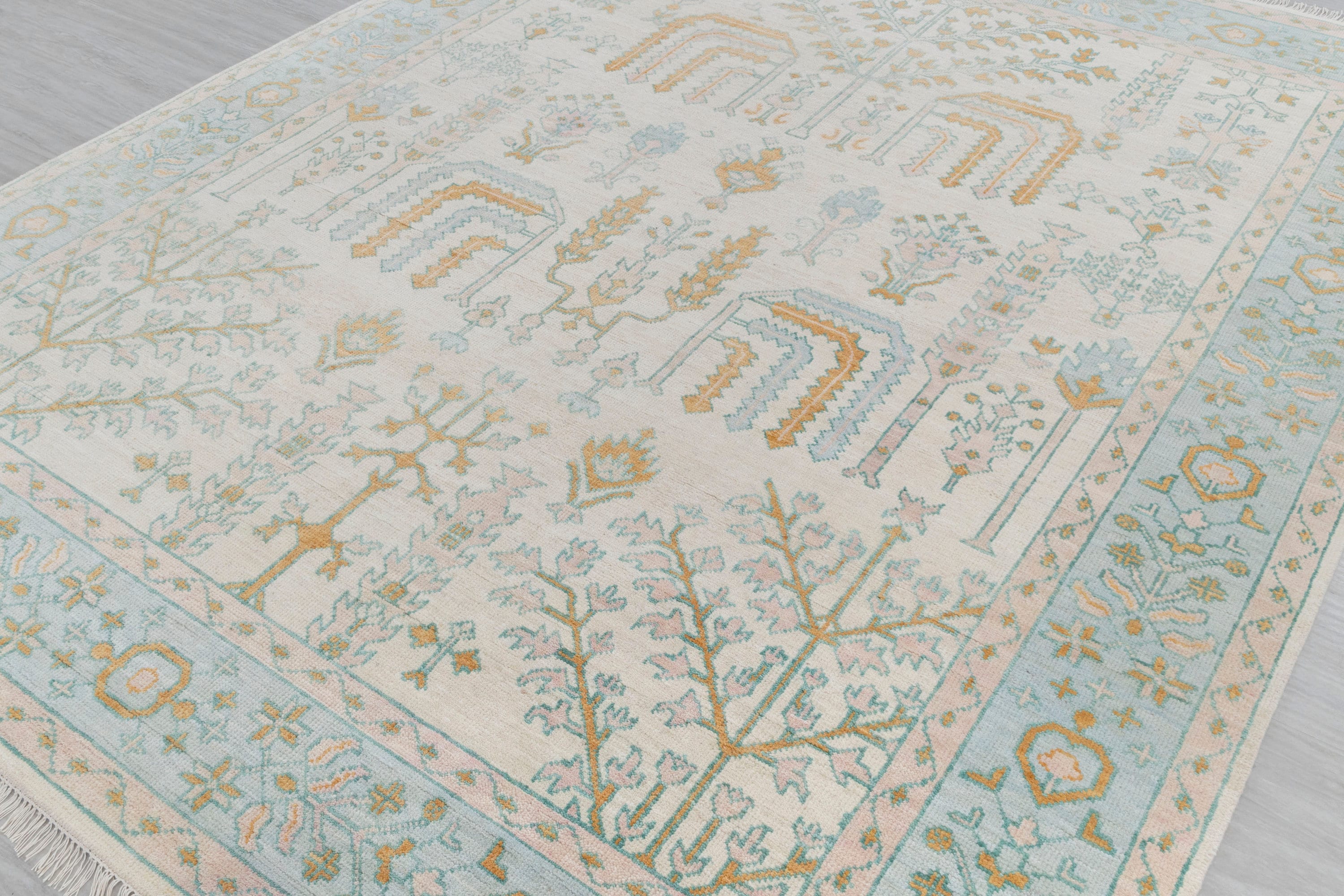 Cream White Blue Garden Pine Tree of Life Rug Modern Oushak - Etsy