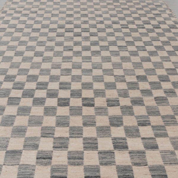 Grey Checkered Rug - Etsy