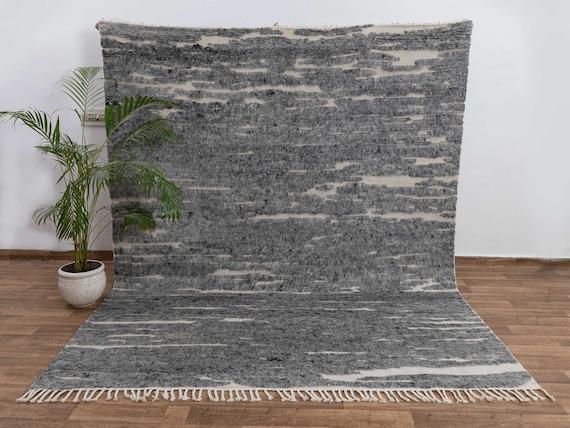 Grey Ivory Soft Wool Shag Thick Pile Hand Knotted Boho - Etsy