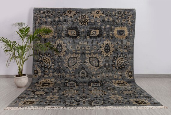 8x10 Rug Handmade High Quality Hand Knotted Blue Grey Vase - Etsy