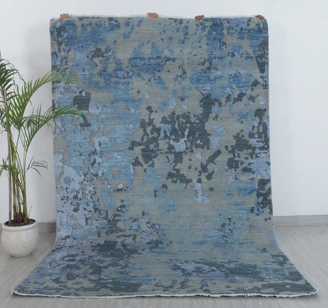 6x9 Blue Abstract Rug,modern Rug Handmade Wool & Silk Rug 175180x275 ...