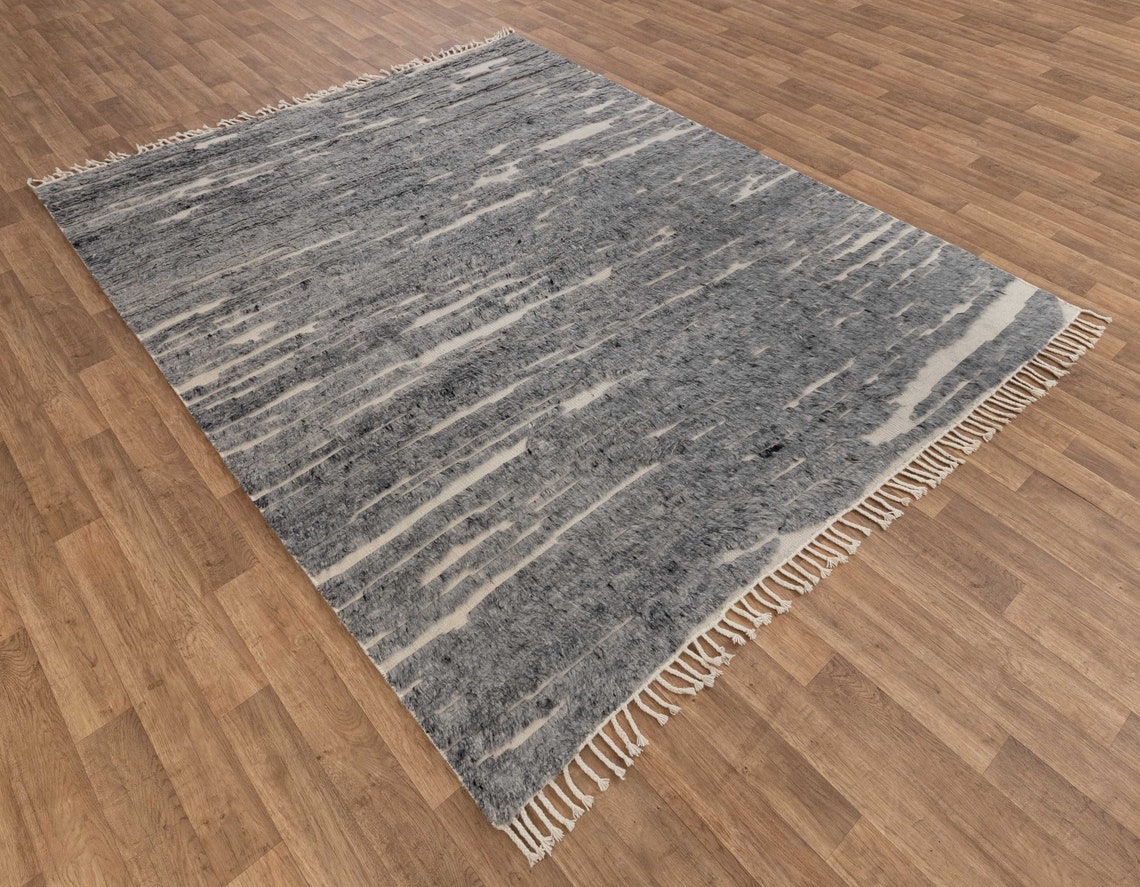 Grey Ivory Soft Wool Shag Thick Pile Hand Knotted Boho | Etsy