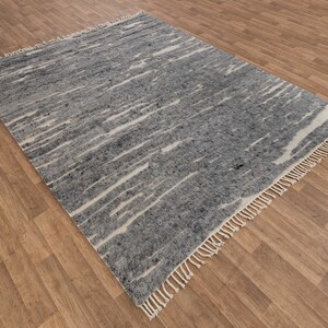 Grey Ivory Soft Wool Shag Thick Pile Hand Knotted Boho Moroccan, Beni ...