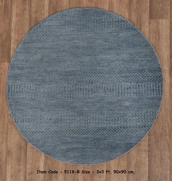 3x3 Round Savannah Blue Area Wool Rug 3 Foot Round Handmade | Etsy