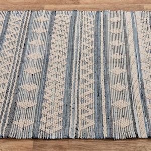 Handwoven Blue White Cotton Denim Area Rug Moroccan Bohemian Rugs ...