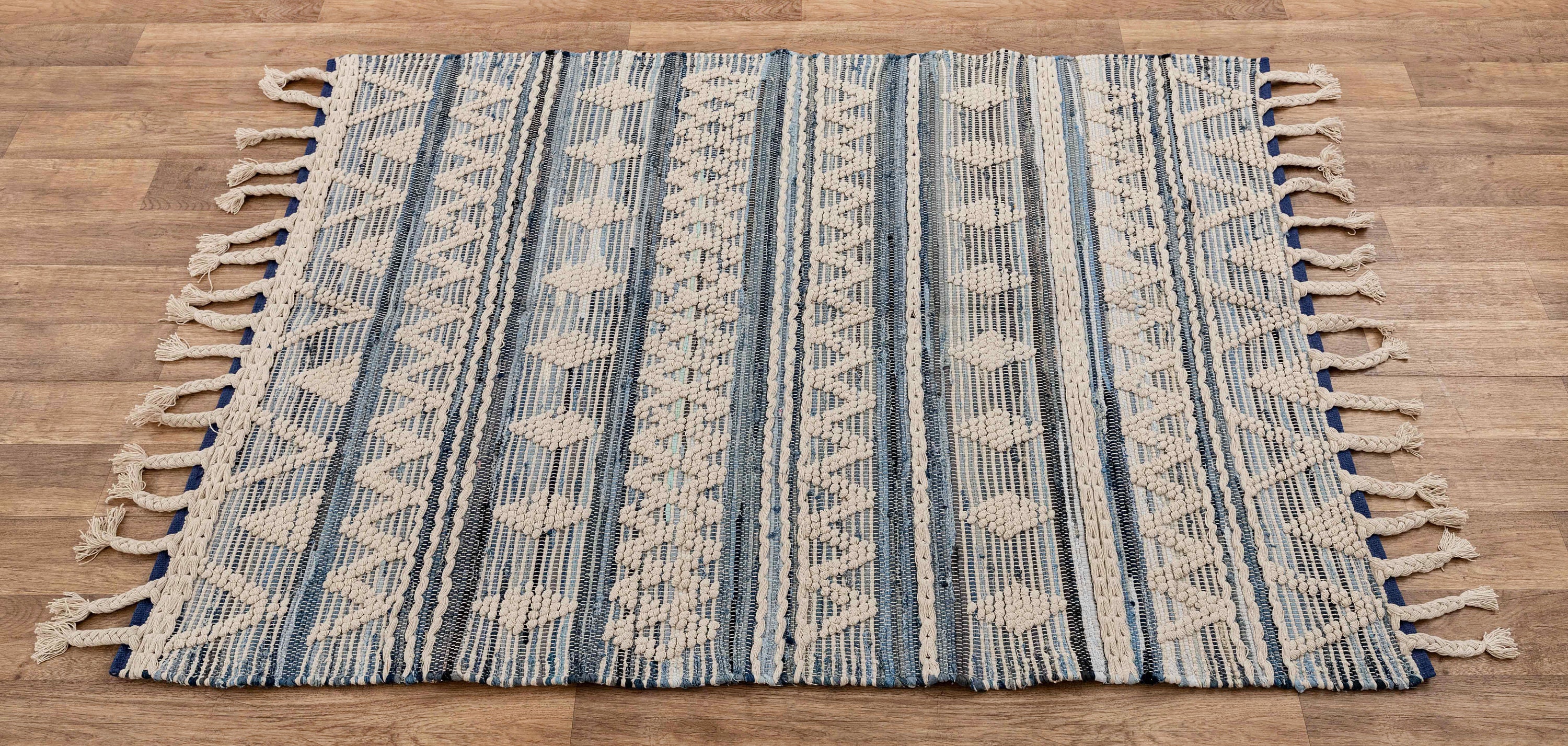 Handwoven Blue White Cotton Denim Area Rug Moroccan Bohemian | Etsy