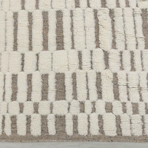 Bohemian Shag Style Ivory L. Brown Wool Hand Knotted Moroccan Beni ...