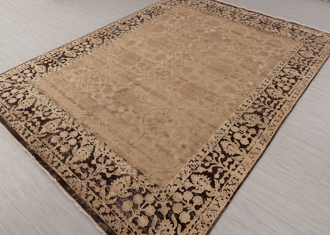 9x12 Area Rug Distressed Vintage Look Wool Silk Rug, Colors Beige Olive ...