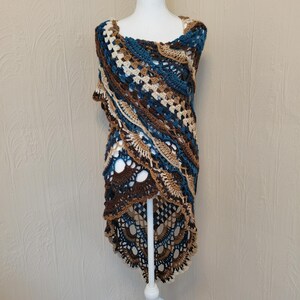 Boho Shawl Handmade Crochet Triangle Shawl Wrap Blue Brown White Ready ...