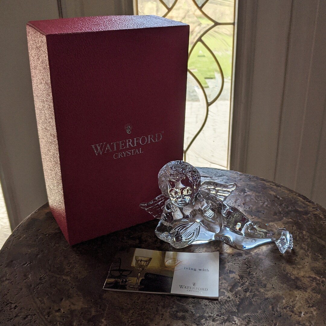 Waterford Crystal CHERUB With LUTE Reclining Angel Figurine Sculpture ...