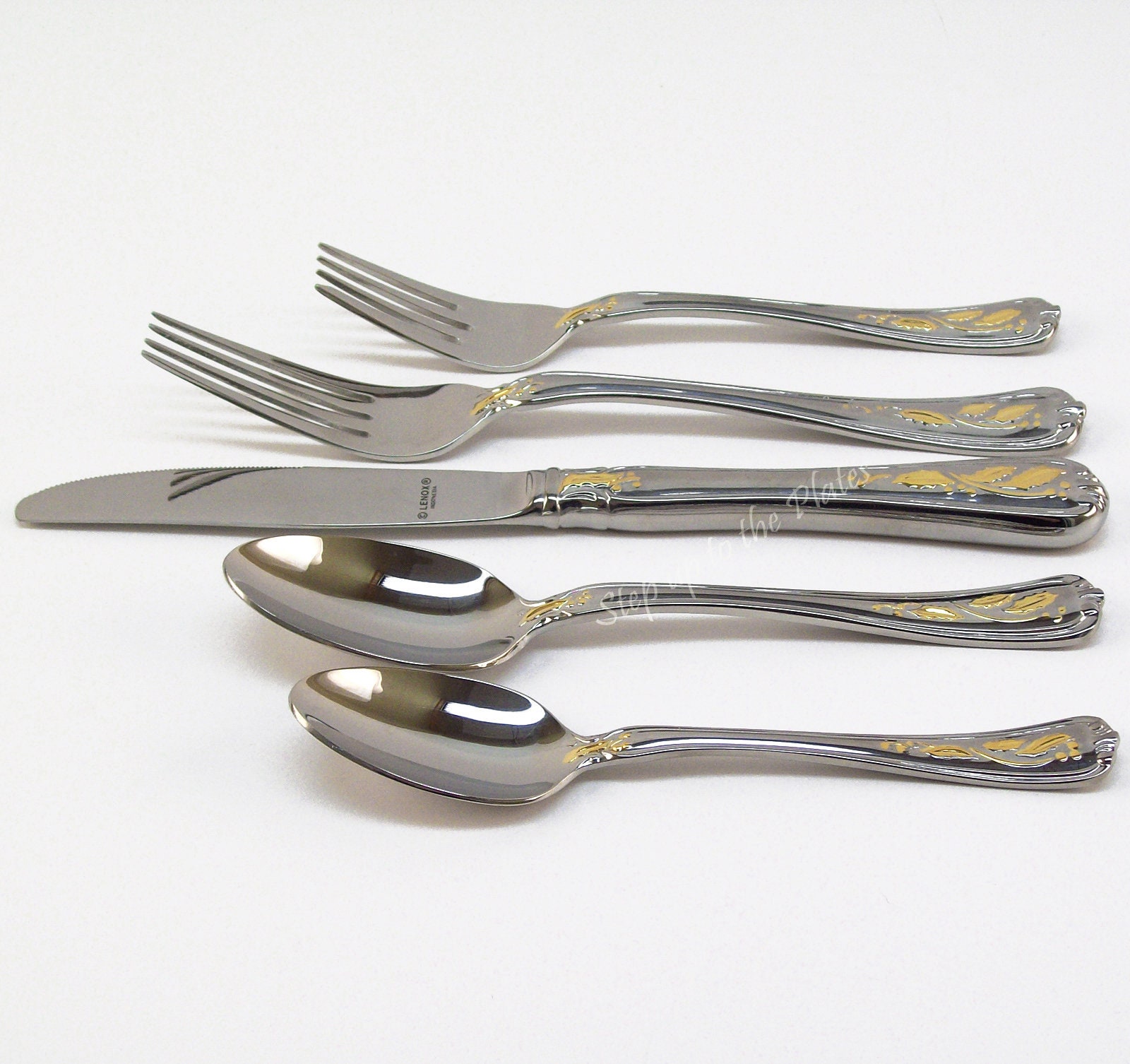 Lenox China Kirk Stieff GOLDEN HOLIDAY Xmas Flatware 5 Piece Place ...
