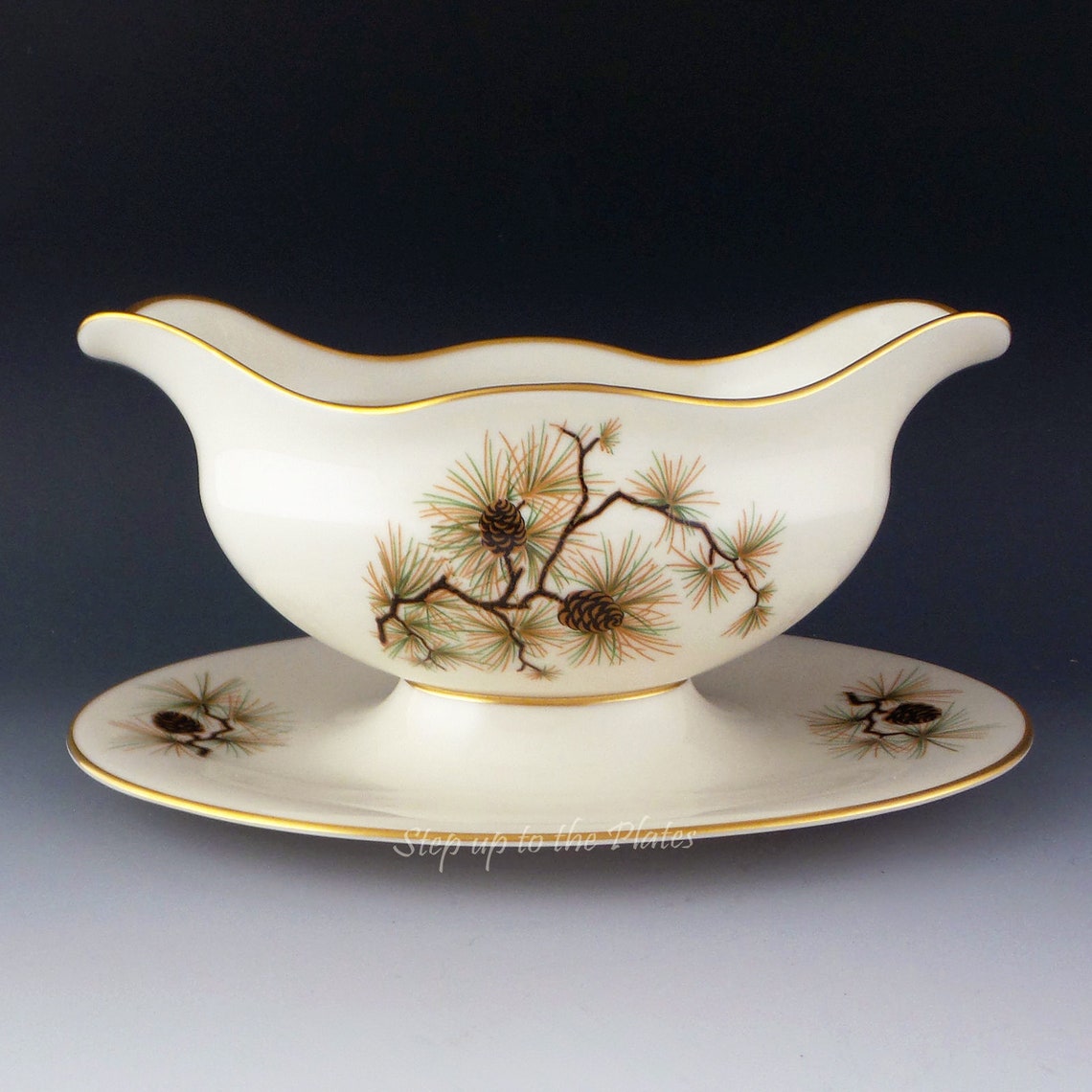Lenox China PINE cone W331 Gravy Sauce Boat W/ Attached - Etsy