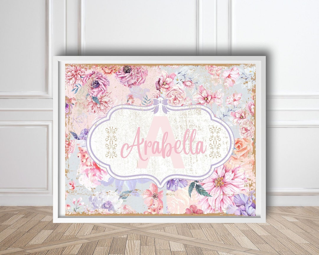 Monogram Personalized Girl Art/floral Girly Girl Art /grand Millennial ...