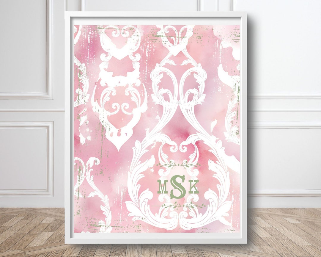 Personalized Pink Damask Art Print /pink Girly Girl Art / Grand ...