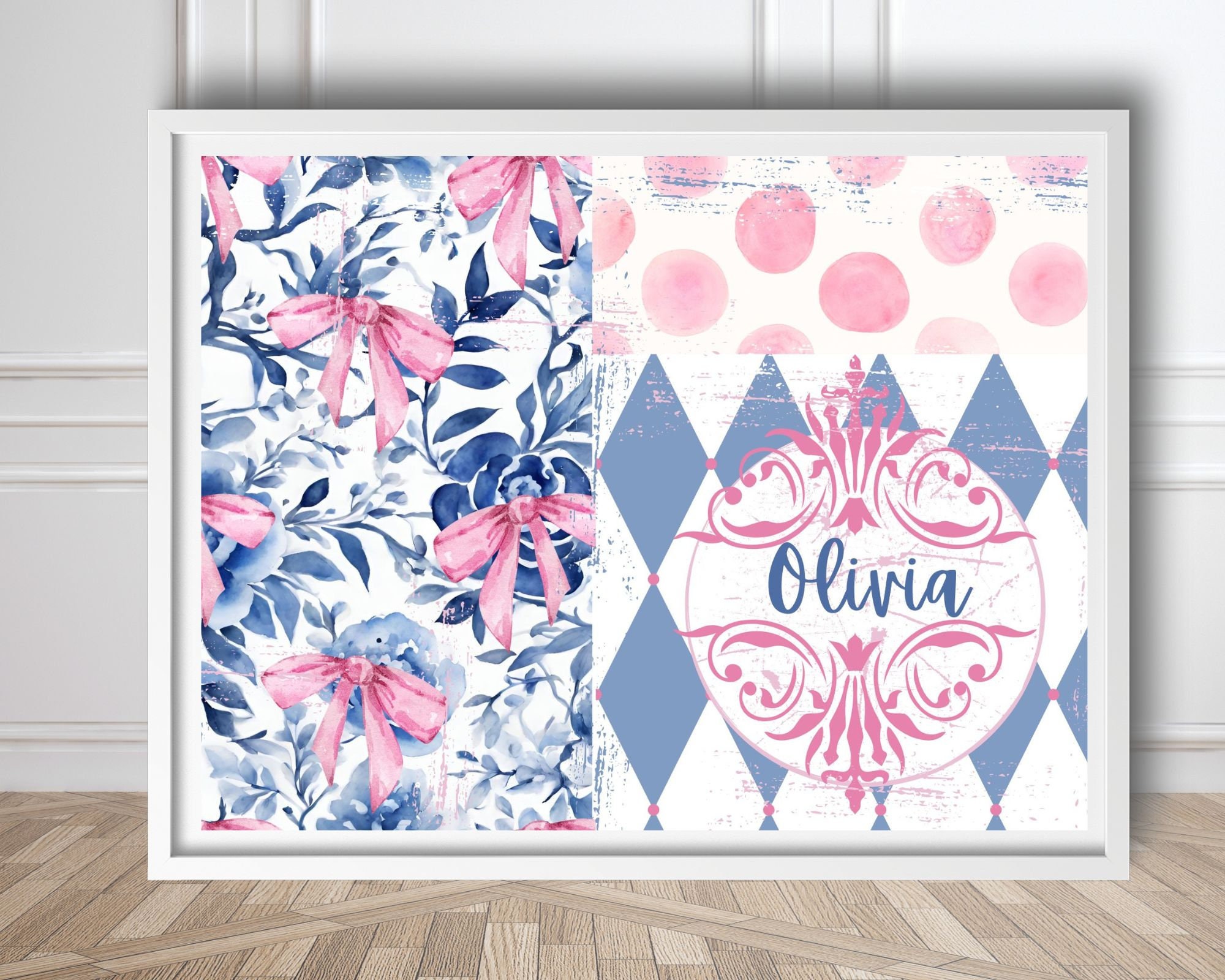 Personalized Pink Bow Art Print /pink Girly Girl Art / Grand Millennial ...