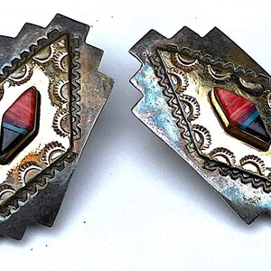 Vintage Navajo Sterling Multi Stone Inlay and 12k Gold Filled Earrings ...