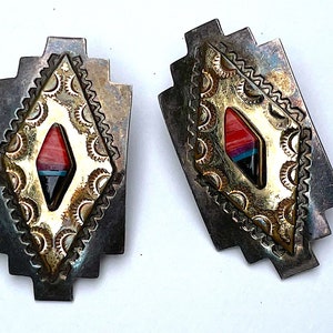 Vintage Navajo Sterling Multi Stone Inlay and 12k Gold Filled Earrings ...