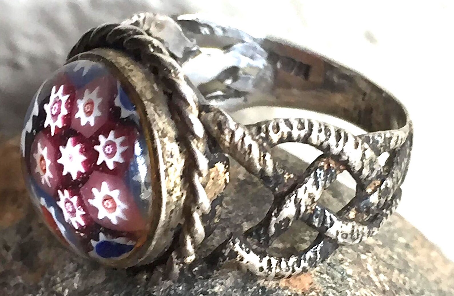 Caithness Millefiori Glass Sterling Silver Ring 1970s Scotland Signed ...