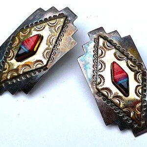 Vintage Navajo Sterling Multi Stone Inlay and 12k Gold Filled Earrings ...
