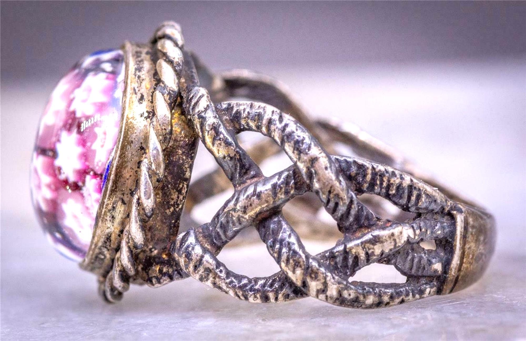 Caithness Millefiori Glass Sterling Silver Ring 1970s Scotland Signed ...