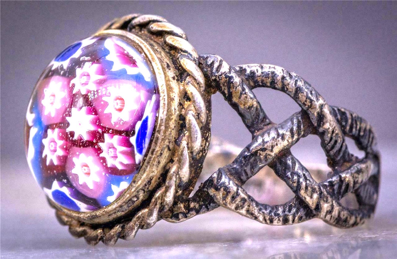 Caithness Millefiori Glass Sterling Silver Ring 1970s Scotland Signed ...