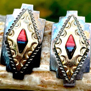 Vintage Navajo Sterling Multi Stone Inlay and 12k Gold Filled Earrings ...