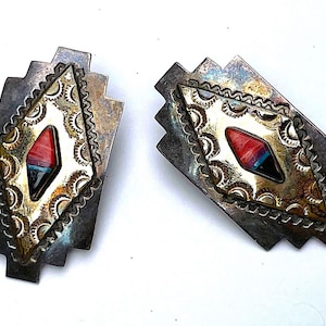 Vintage Navajo Sterling Multi Stone Inlay and 12k Gold Filled Earrings ...