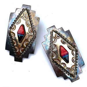 Vintage Navajo Sterling Multi Stone Inlay and 12k Gold Filled Earrings ...