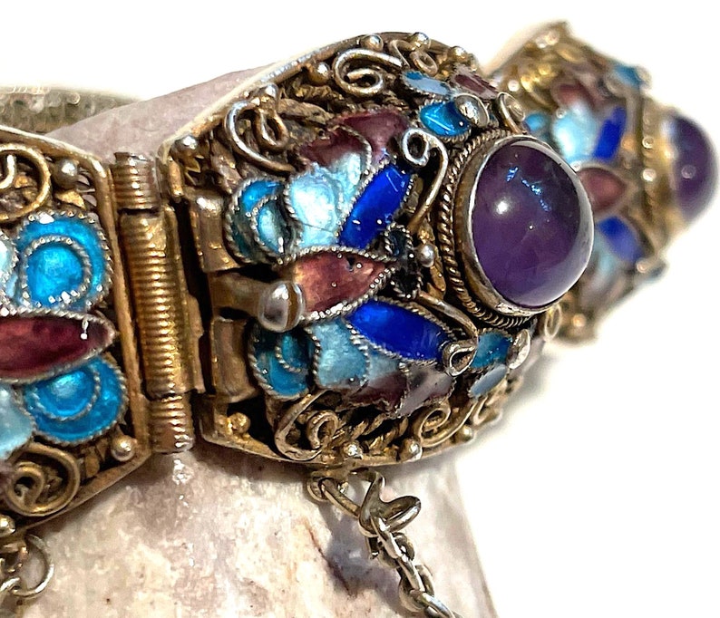 Antique Chinese Export Bracelet Amethyst Silver Filigree Gold Gilt ...