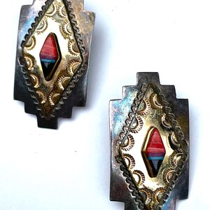 Vintage Navajo Sterling Multi Stone Inlay and 12k Gold Filled Earrings ...