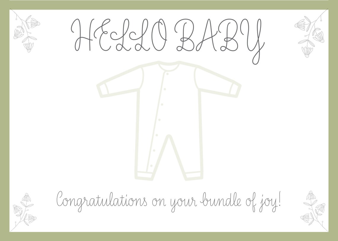 Hello Baby- Baby Shower Printable Card- UNLIMITED PRINTABLE DOWNLOAD - Etsy