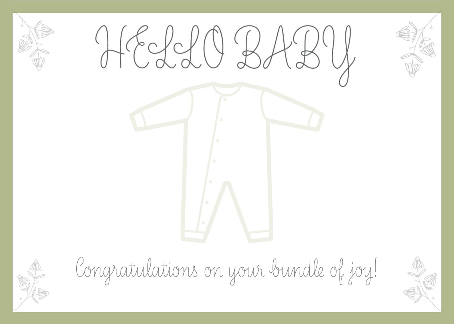 Hello Baby- Baby Shower Printable Card- UNLIMITED PRINTABLE DOWNLOAD - Etsy