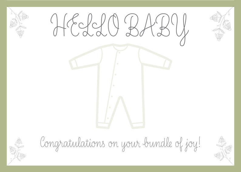 Hello Baby- Baby Shower Printable Card- UNLIMITED PRINTABLE DOWNLOAD - Etsy