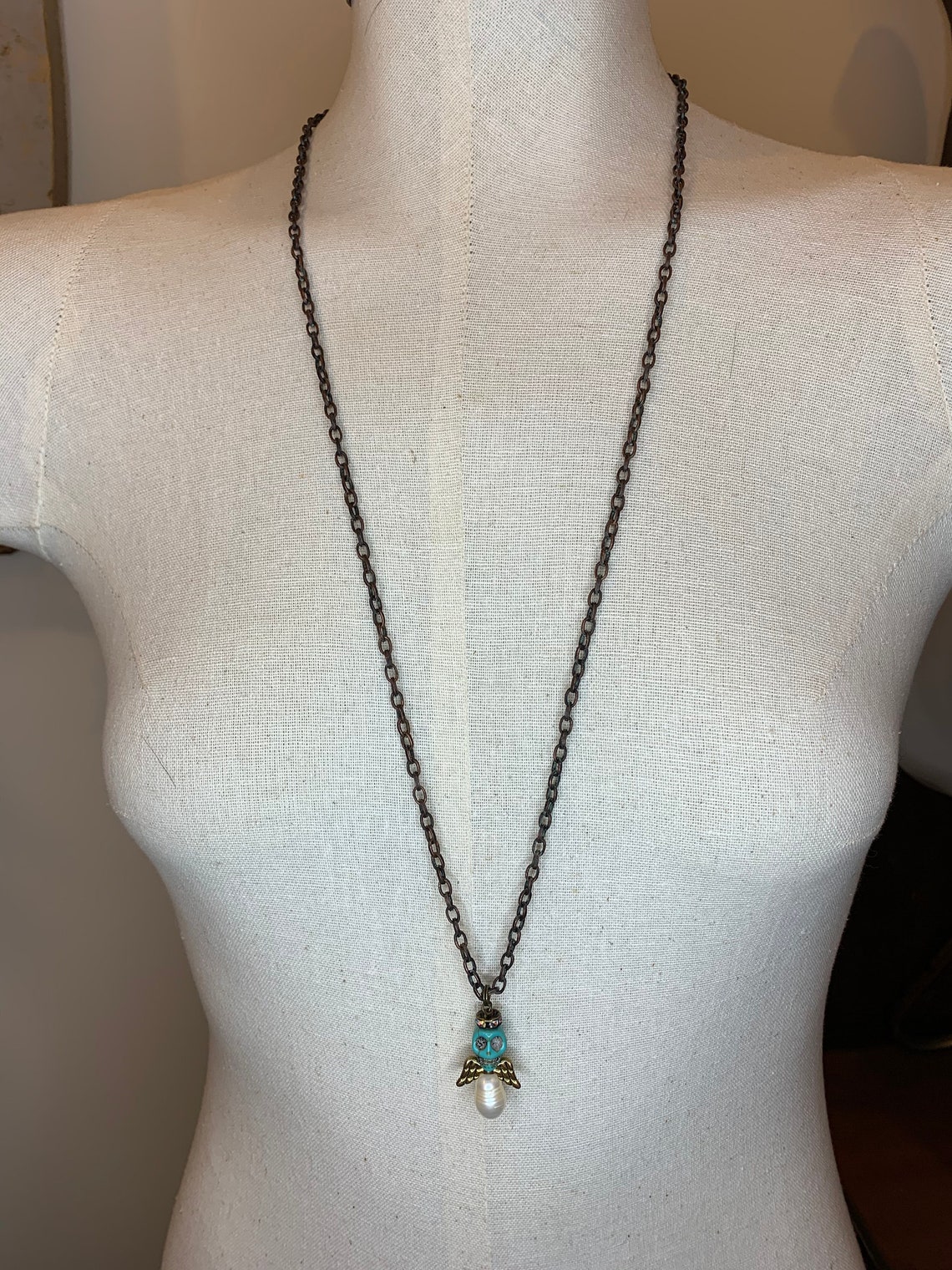 Turquoise and Pearl Angel Necklace Turquoise Angel Pearl Angel - Etsy