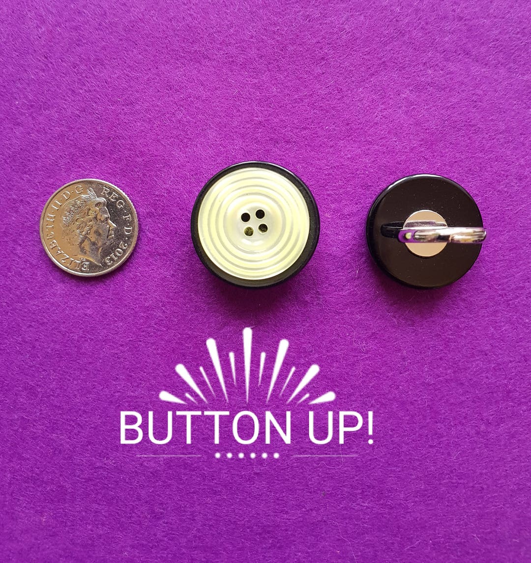 Handmade Pale Yellow and Black Button Ring - Etsy