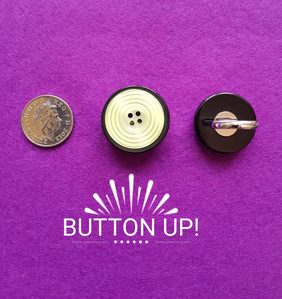 Handmade Pale Yellow and Black Button Ring - Etsy