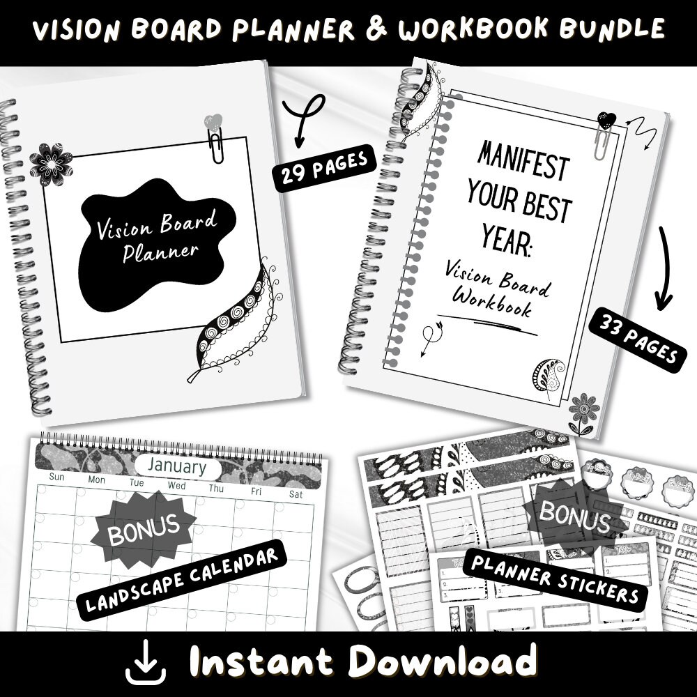 2024 Vision Board Planner and Workbook Bundle - Etsy