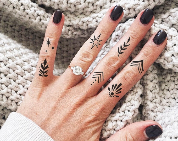 Dainty Finger Tattoo Set - Girly Finger Tattoos / Knuckle Temporary ...