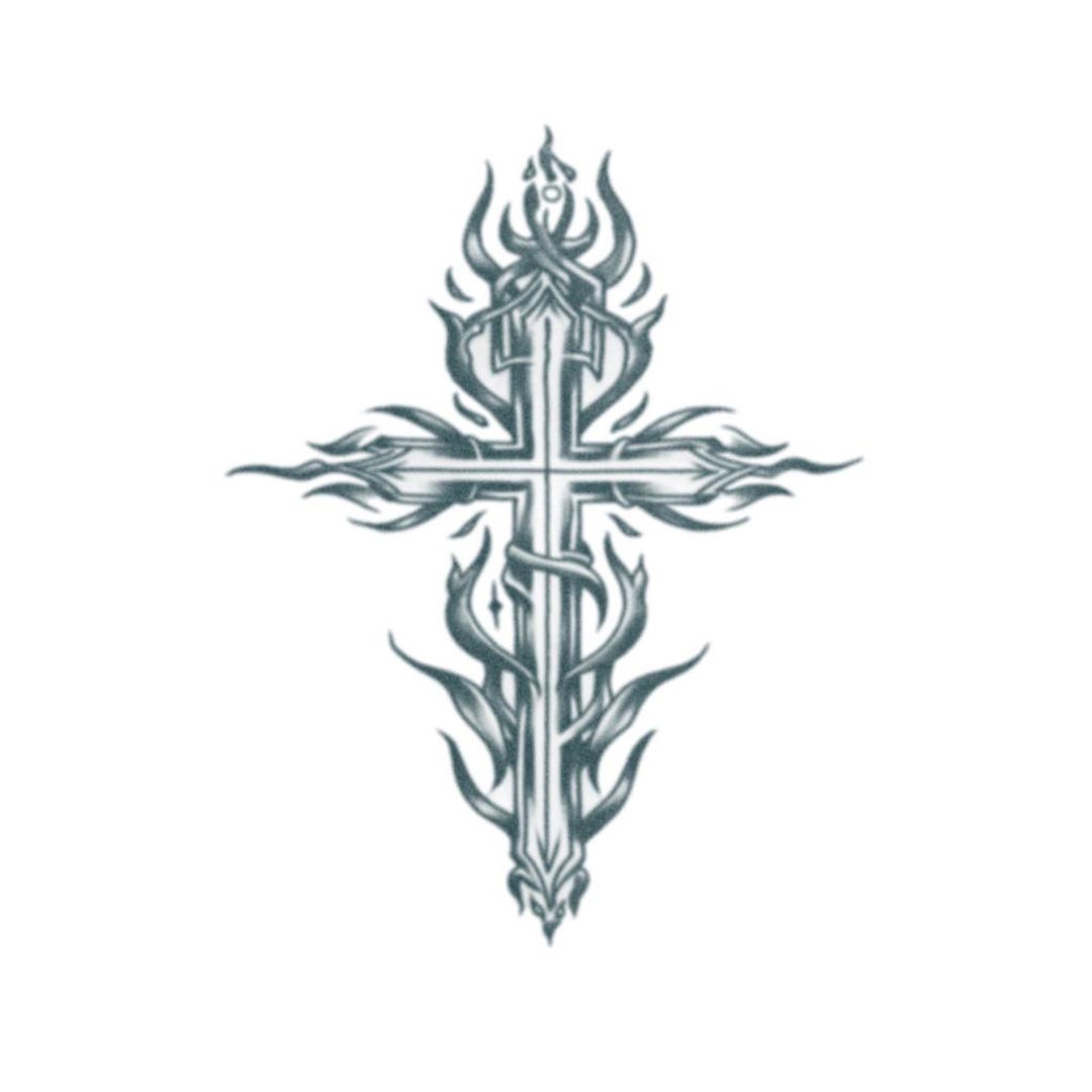 Tribal Cross Tattoo - Gangster Cross Temporary Tattoo / Street Gang ...