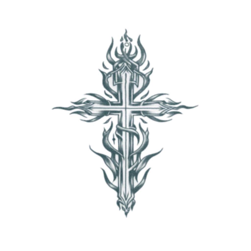 Tribal Cross Tattoo - Gangster Cross Temporary Tattoo / Street Gang ...