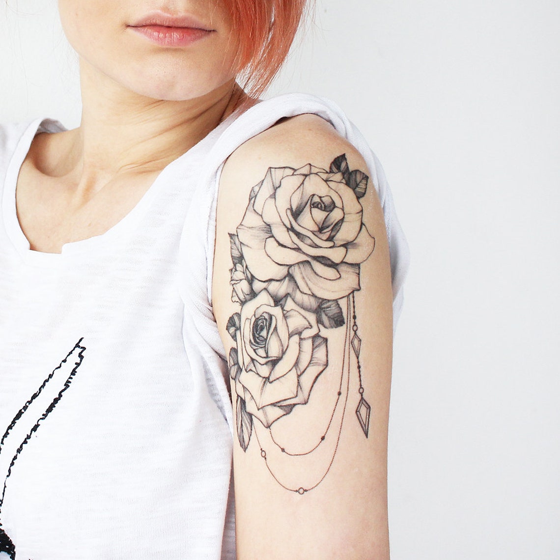 Rose Jewelry Tattoo Rose Temporary Tattoo / Line Rose - Etsy