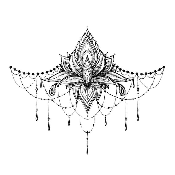Lotus Underboob Tattoo Lotus Sternum Temporary Tattoo Etsy