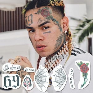 6ix9ine Temporary Tattoos Set 6ix9ine Temporary Tattoos / 6ix9ine Face ...