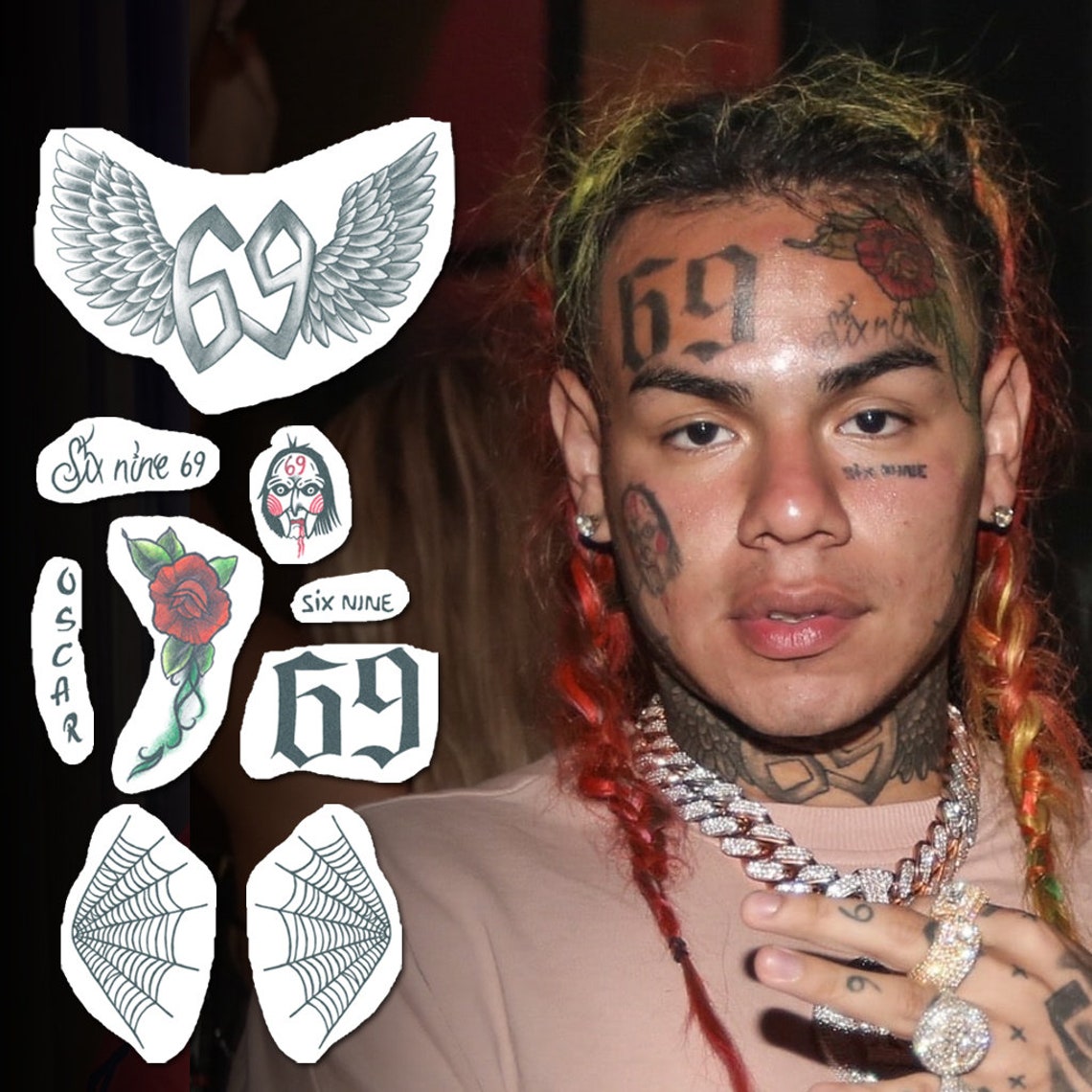 6ix9ine Temporary Tattoo Face + Neck Tattoos - 6ix9ine Temporary ...