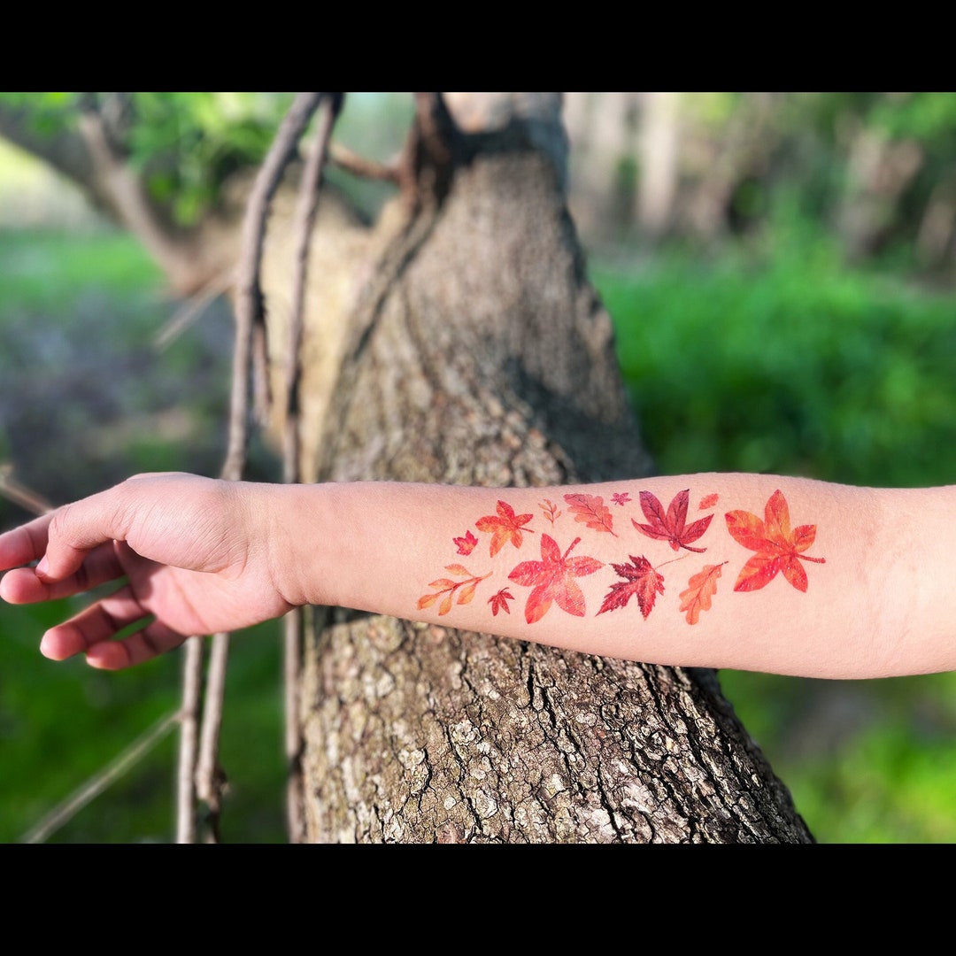 Autumn Leaves Tattoo - Orange Leaves Tattoo / Flower Temporary Tattoos ...