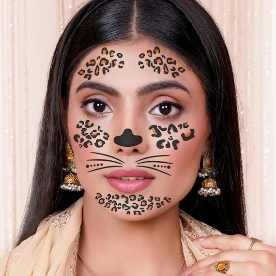 Leopard Face Makeup Leopard Man Looking Up Mask Scary Drawing, Face,