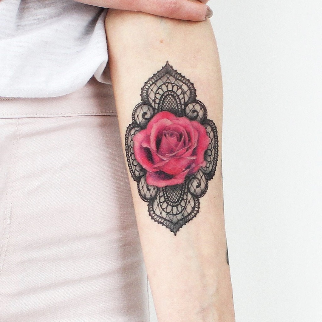 Feminine Lace Rose - Rose Temporary Tattoo / Lace Rose Tattoo ...